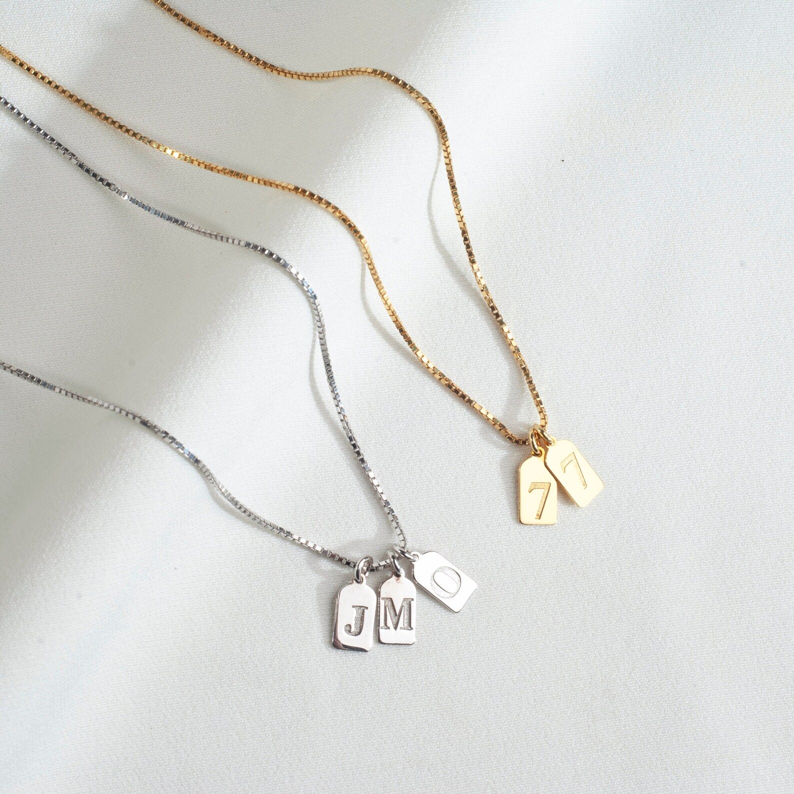 Lucky Tag Necklaces With Your Custom Angel Number, Initial Charm Box ...