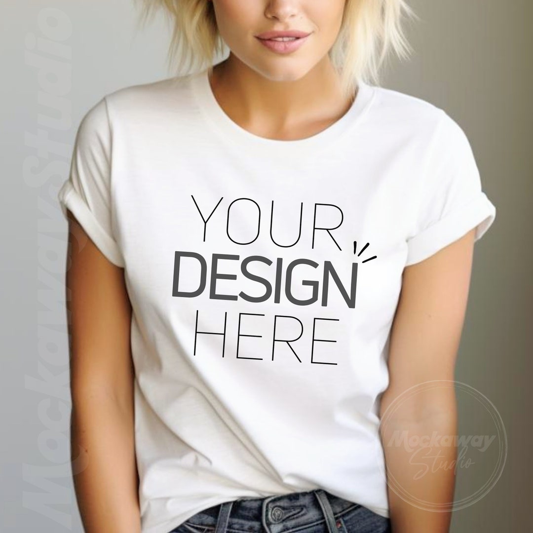 Mockup Blank Generic White T-shirt, Blonde Model Photo, Female Model ...