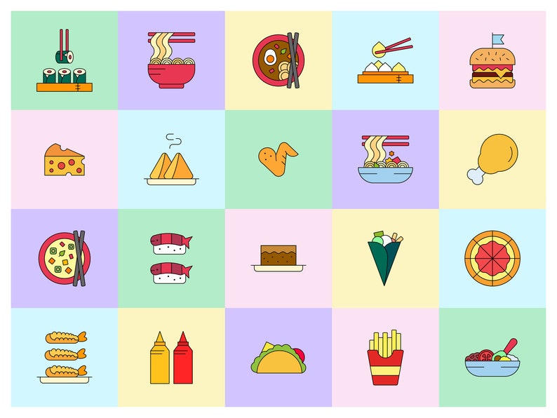 20 Food Vectors Full Color Flat Icons. Icon Bundle. Vector SVG and PNG ...