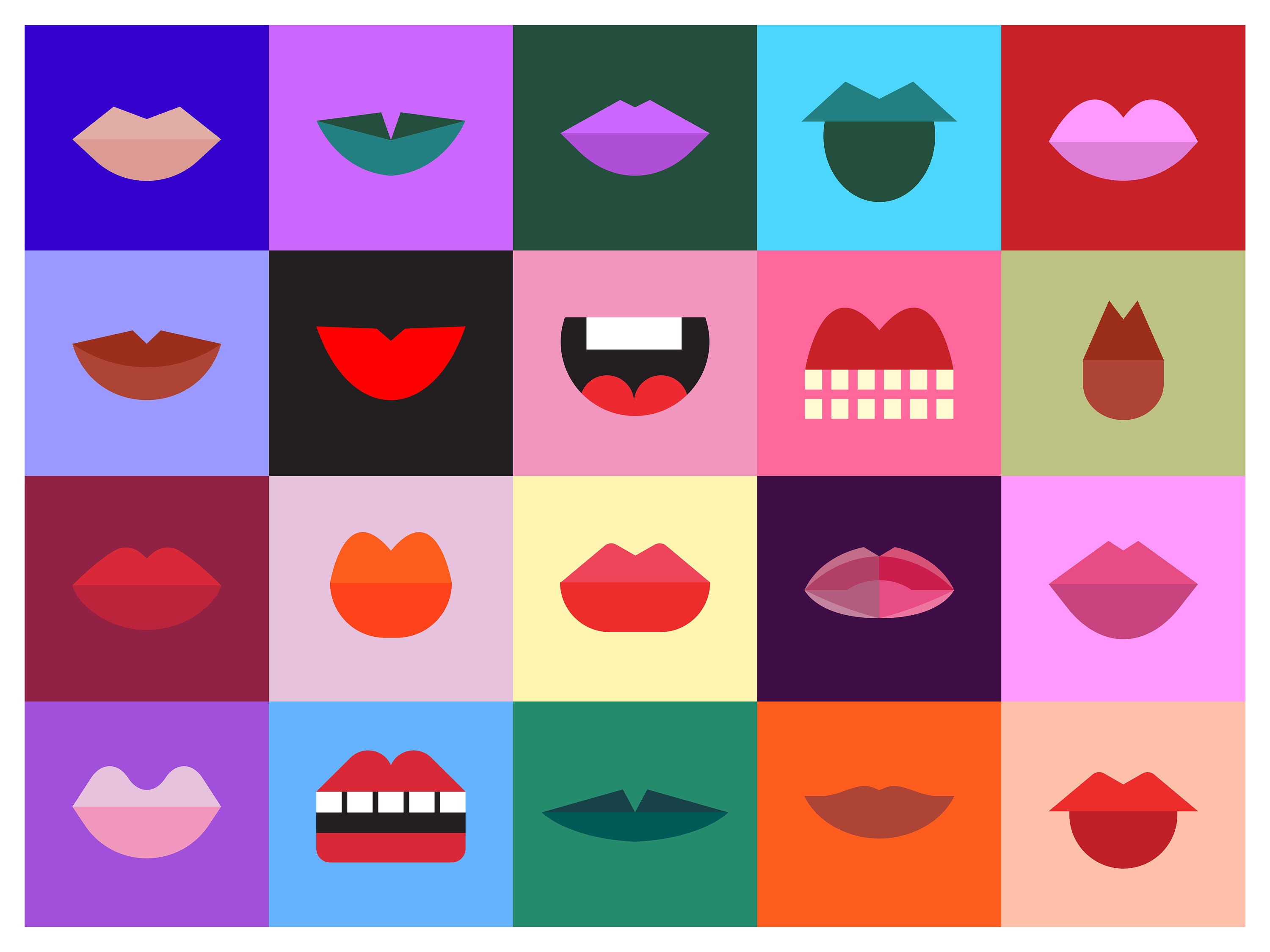20 Abstract Lips & Mouth Vectors Full Color Flat Icons. Icon Bundle ...