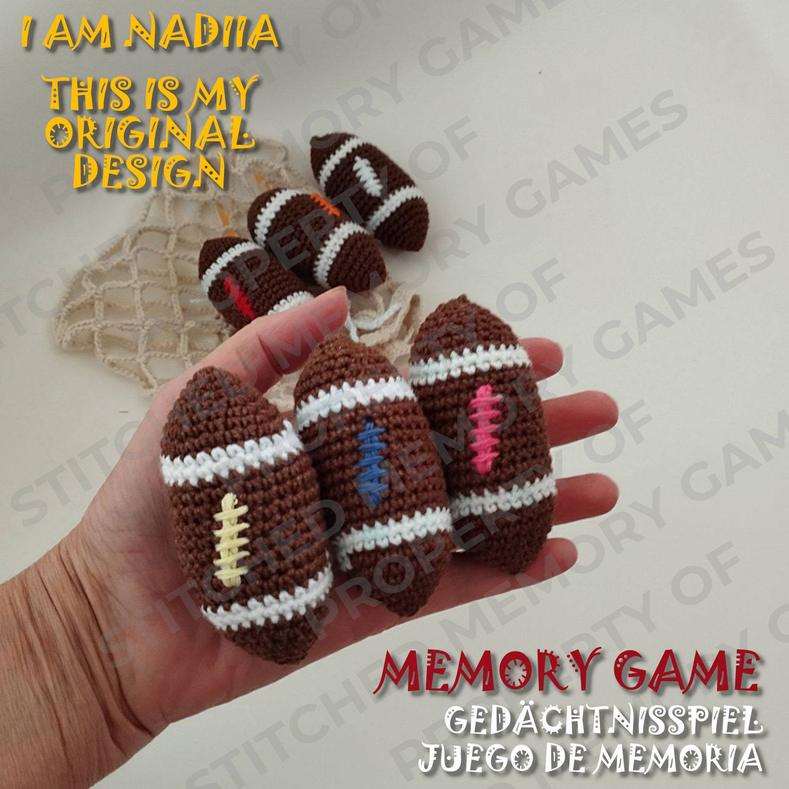 Crochet Memory Game Football: Toy for Visual Memory, Colors, Counting ...