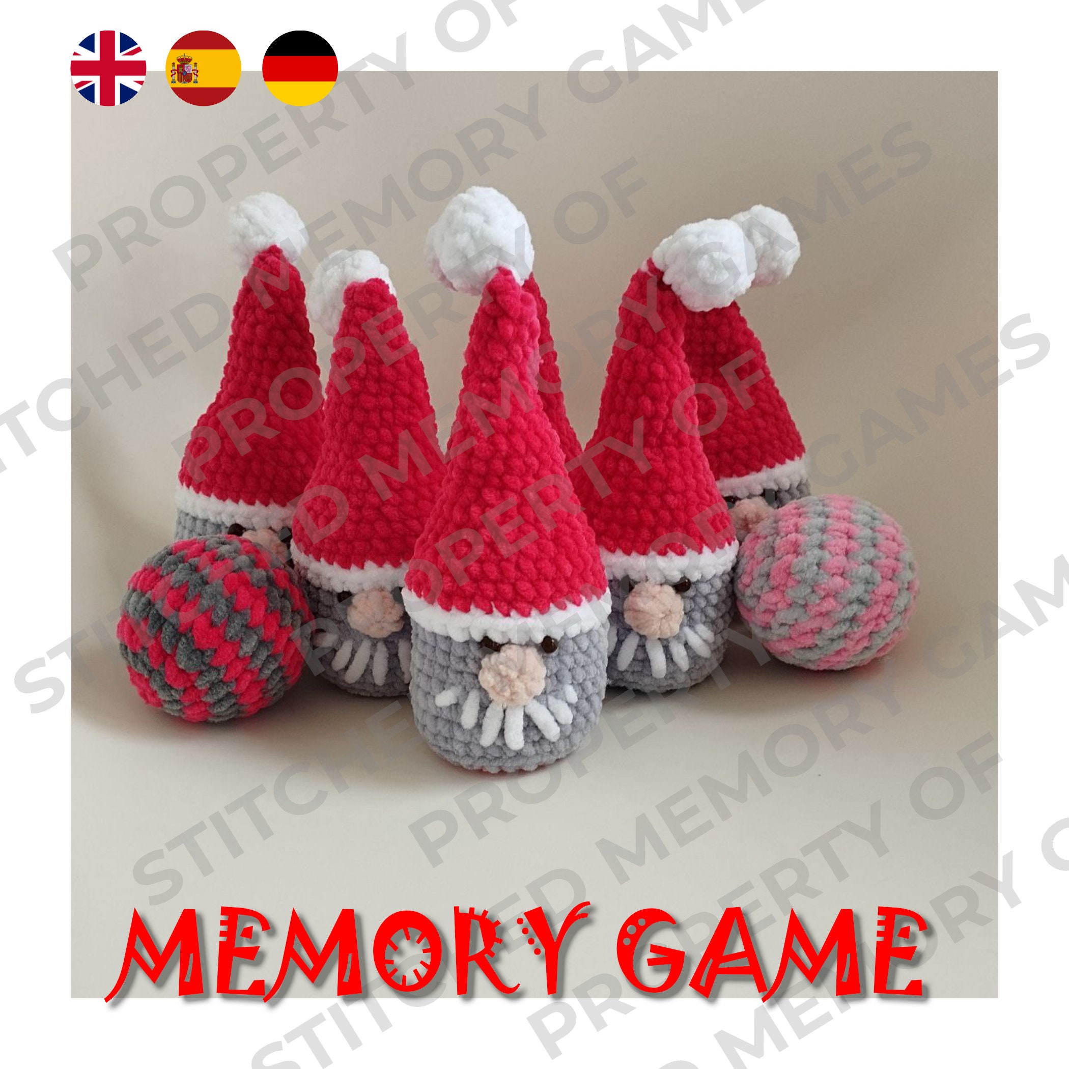 Crochet Bowling Memory Game Pattern Christmas Gnomes: Toy for Visual ...