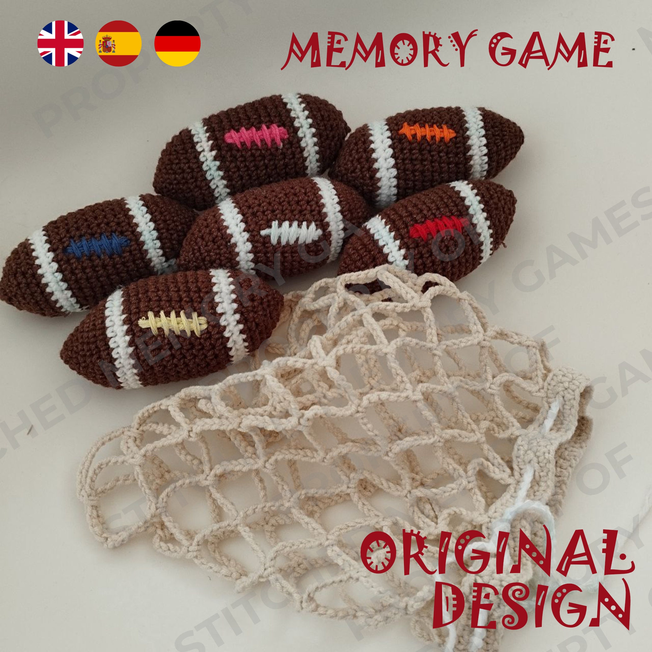 Crochet Memory Game Football: Toy for Visual Memory, Colors, Counting ...