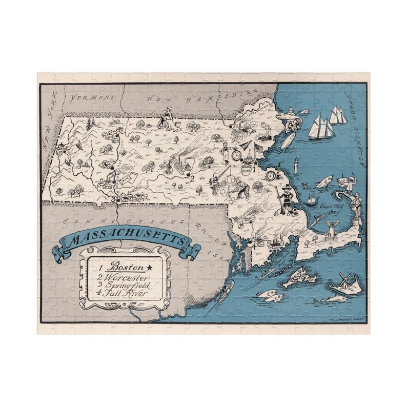 Massachusetts Map Puzzle Massachusetts Puzzle for Adults Massachusetts ...