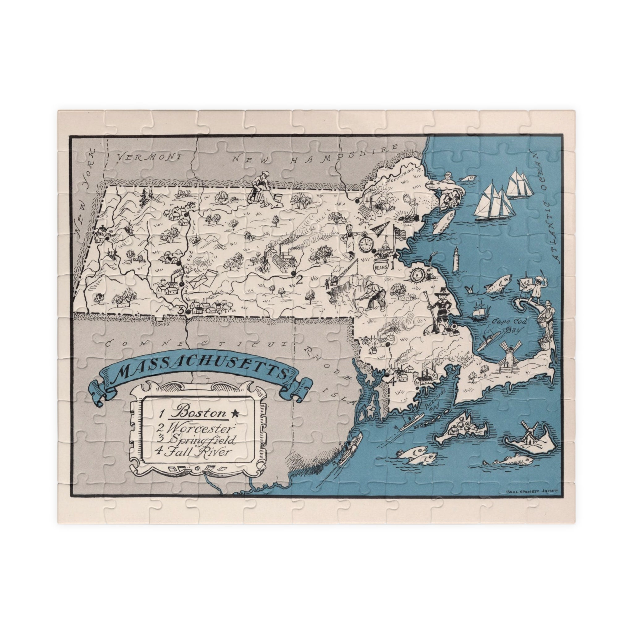 Massachusetts Map Puzzle Massachusetts Puzzle for Adults Massachusetts ...