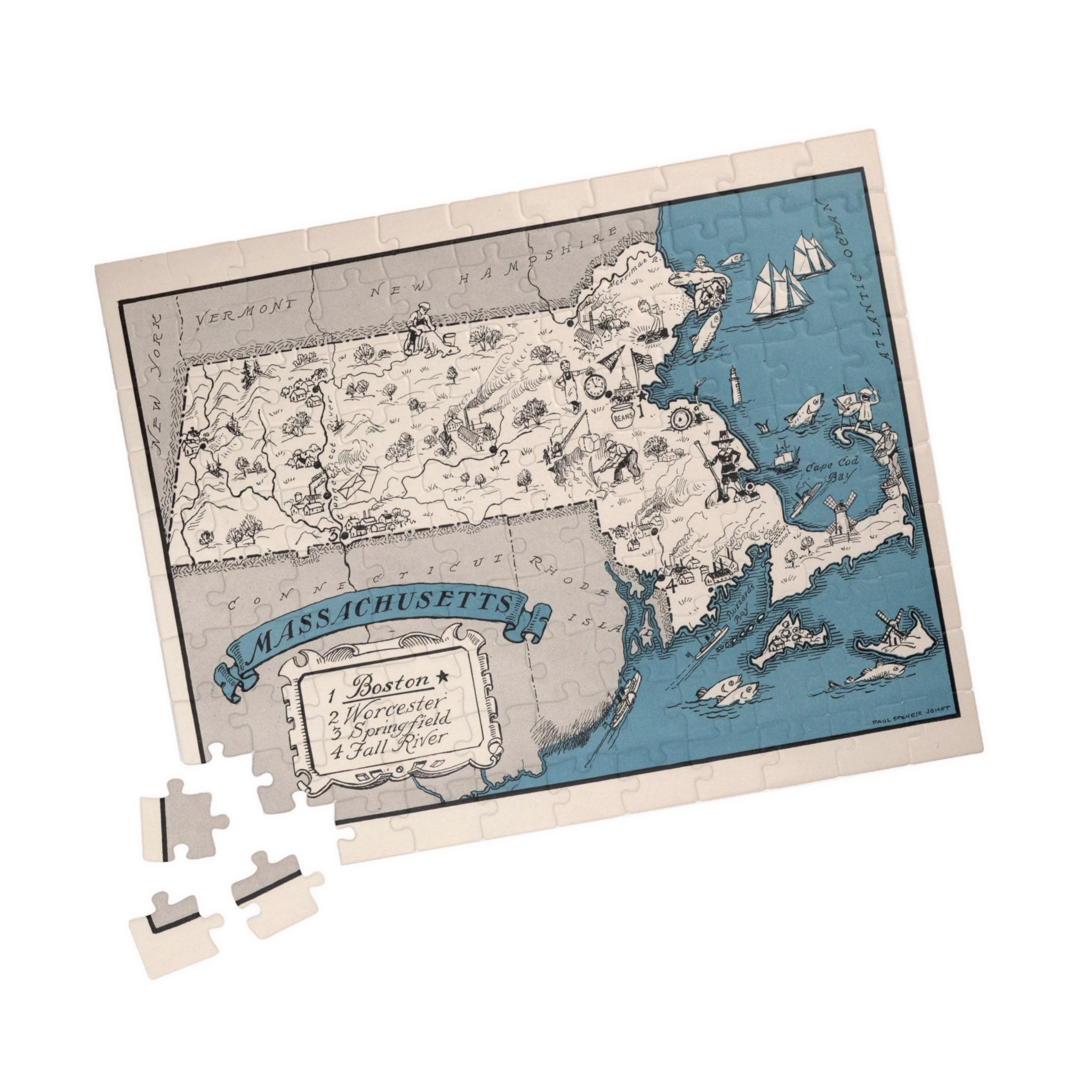 Massachusetts Map Puzzle Massachusetts Puzzle for Adults Massachusetts ...