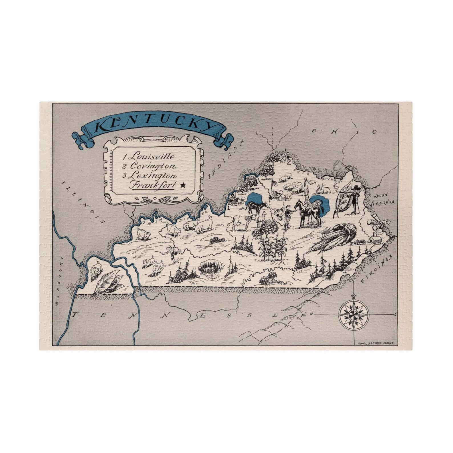 Kentucky Map Puzzle - Kentucky Puzzle for Adults - Kentucky Jigsaw ...
