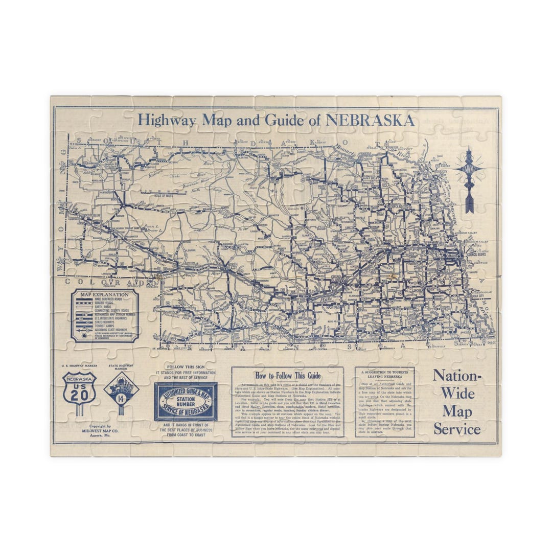 Nebraska Map Puzzle Nebraska Puzzle for Adults Nebraska Jigsaw Puzzle ...