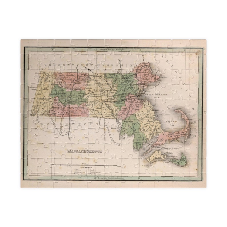 Massachusetts Map Puzzle Massachusetts Puzzle for Adults Massachusetts ...