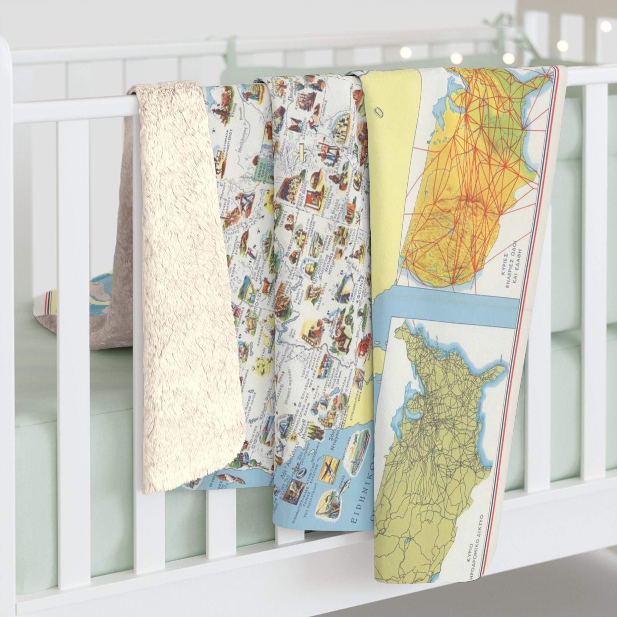 1956 United States Pictorial Map, Sherpa Fleece Blanket, World Map ...