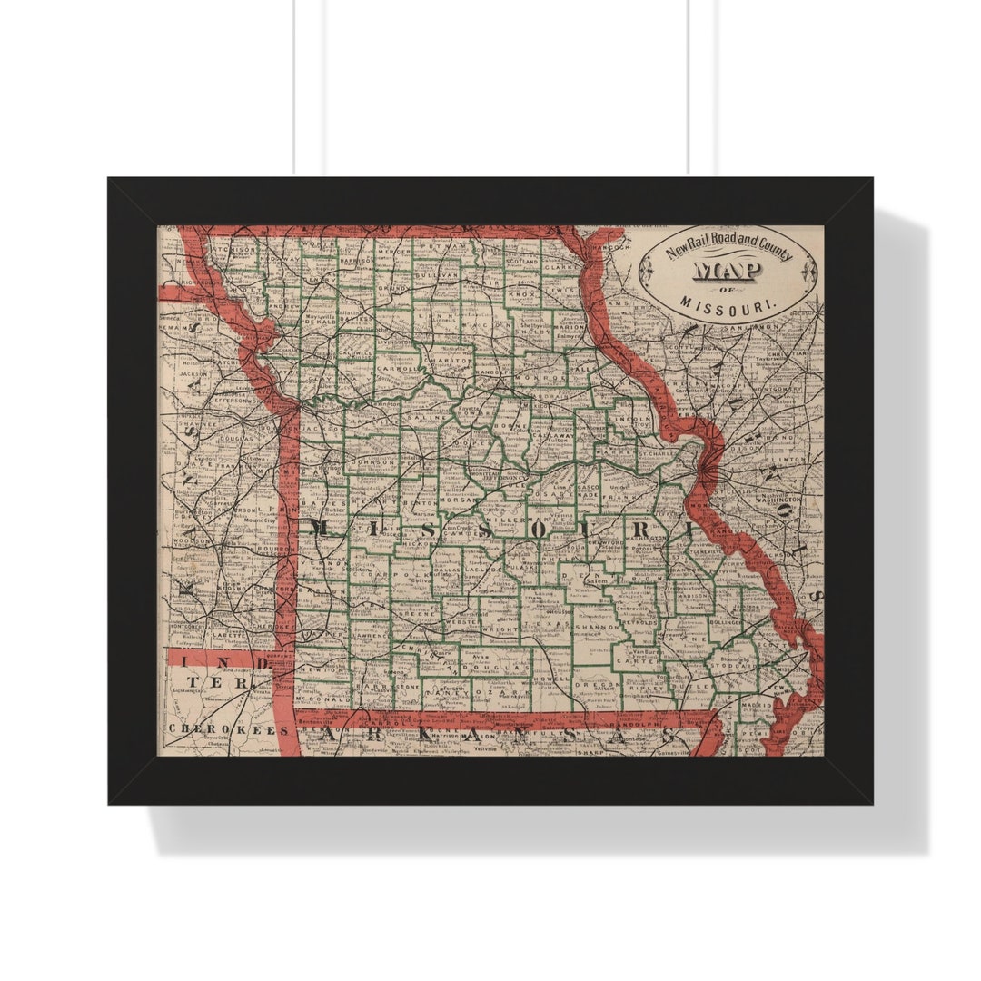 Missouri Map Framed Print, Missouri Texas Map, Missouri Wall Art ...