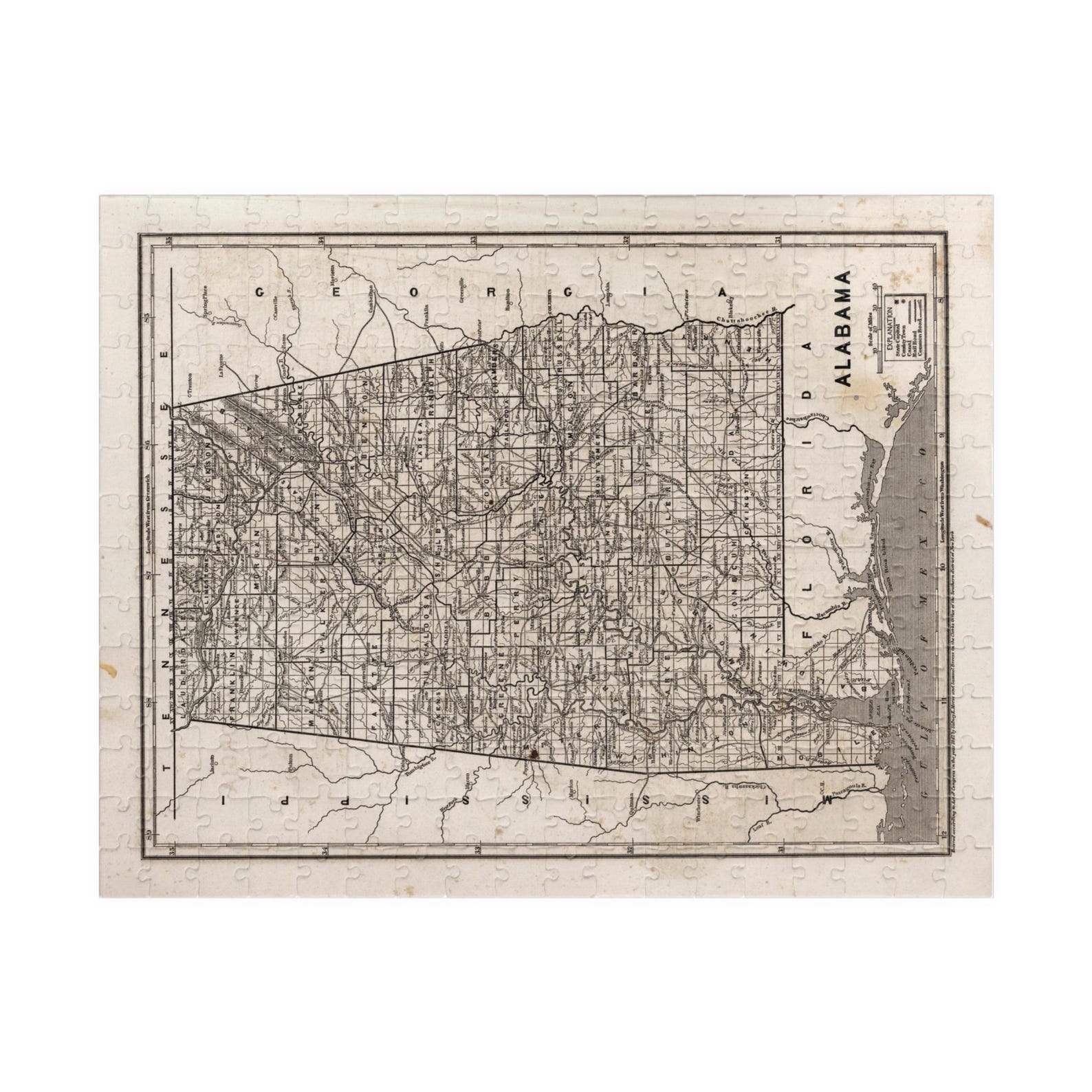 Alabama Map Puzzle - Alabama Puzzle for Adults - Alabama Jigsaw Puzzle ...