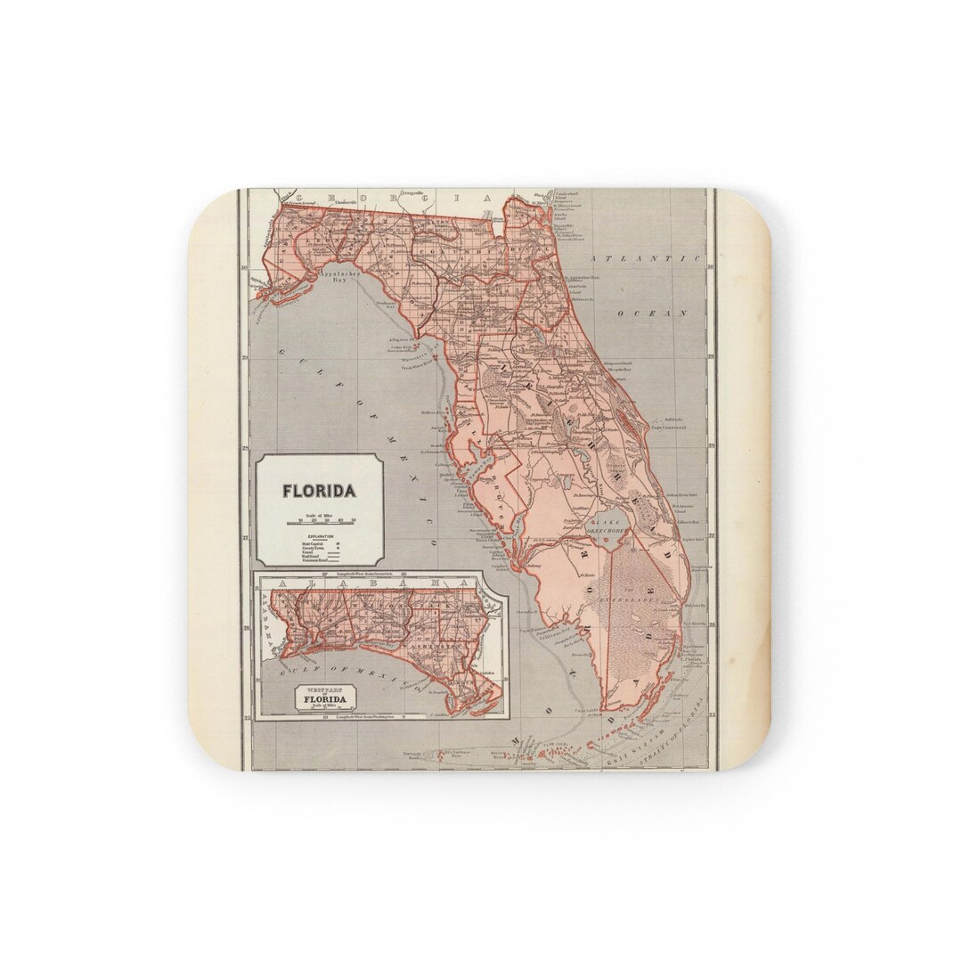 Florida Map Coaster Set - Florida Coasters - Florida Airbnb Decor ...