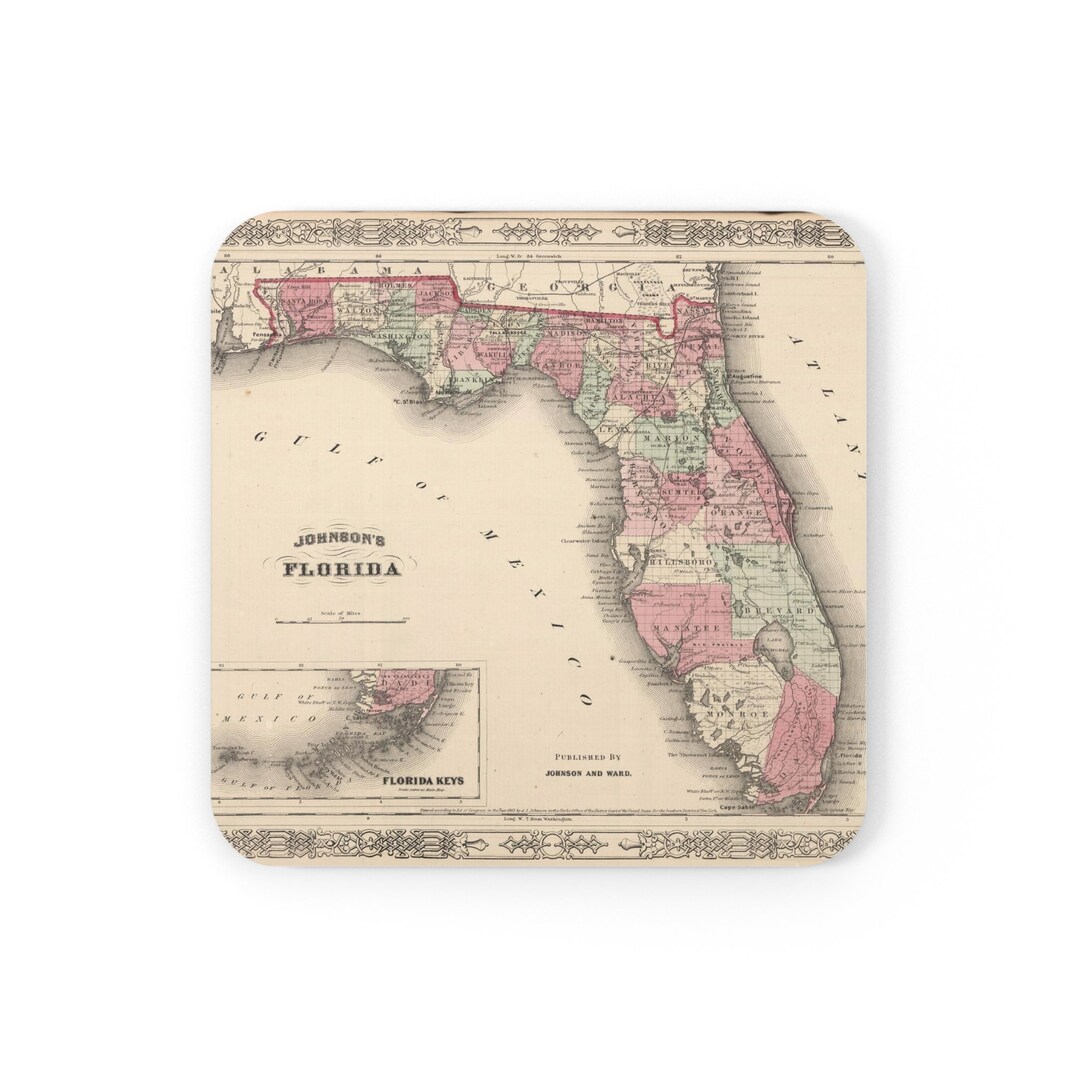 Florida Map Coaster Set - Florida Coasters - Florida Airbnb Decor ...
