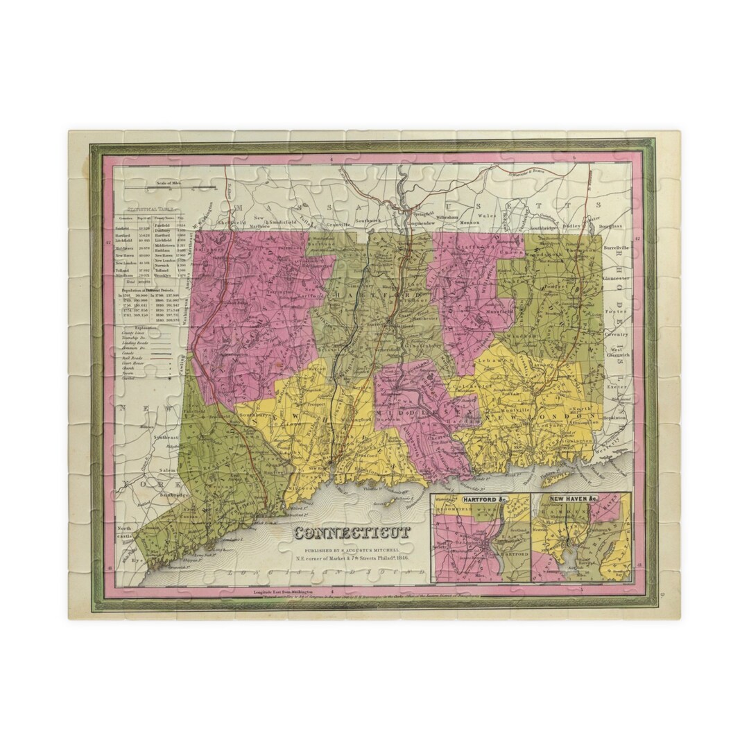 Connecticut Map Puzzle Connecticut Puzzle for Adults Connecticut Jigsaw ...