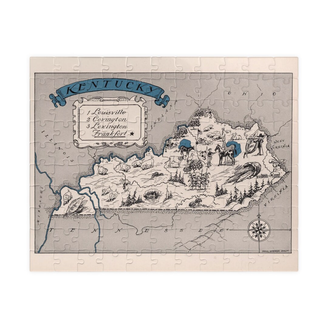 Kentucky Map Puzzle Kentucky Puzzle for Adults Kentucky Jigsaw Puzzle ...