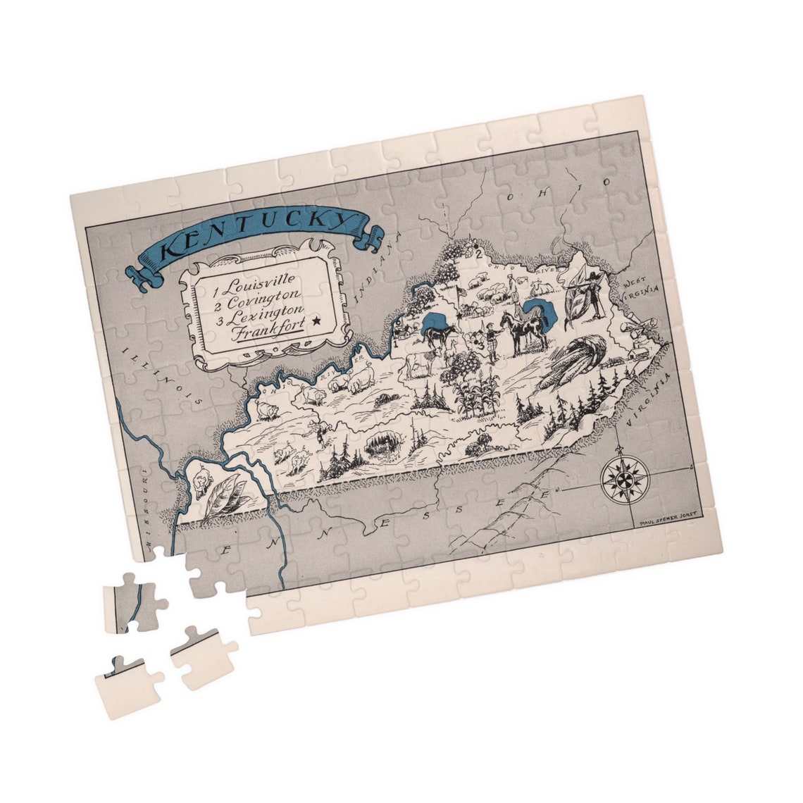 Kentucky Map Puzzle Kentucky Puzzle for Adults Kentucky Jigsaw Puzzle ...