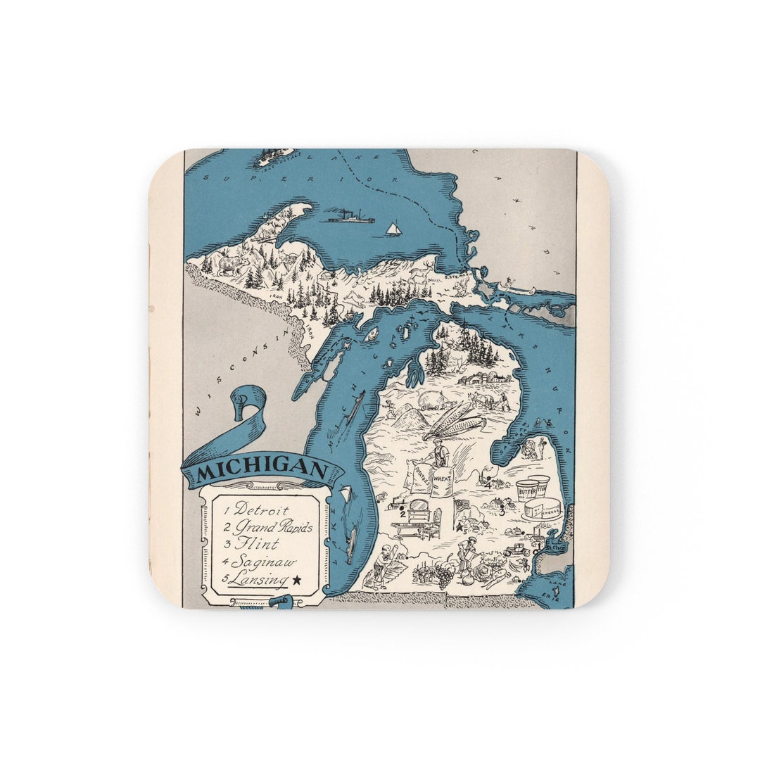 Michigan Map Coaster Set - Michigan Coasters - Michigan Airbnb Decor ...