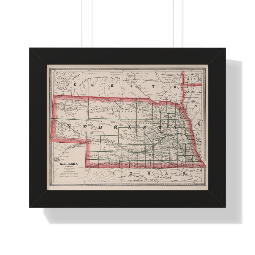 Nebraska Framed Map Print - Nebraska Wall Art - Nebraska Framed Poster ...