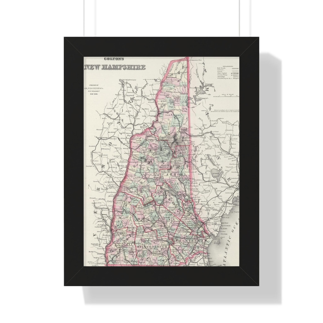 New Hampshire Framed Map Print New Hampshire Wall Art New Hampshire ...