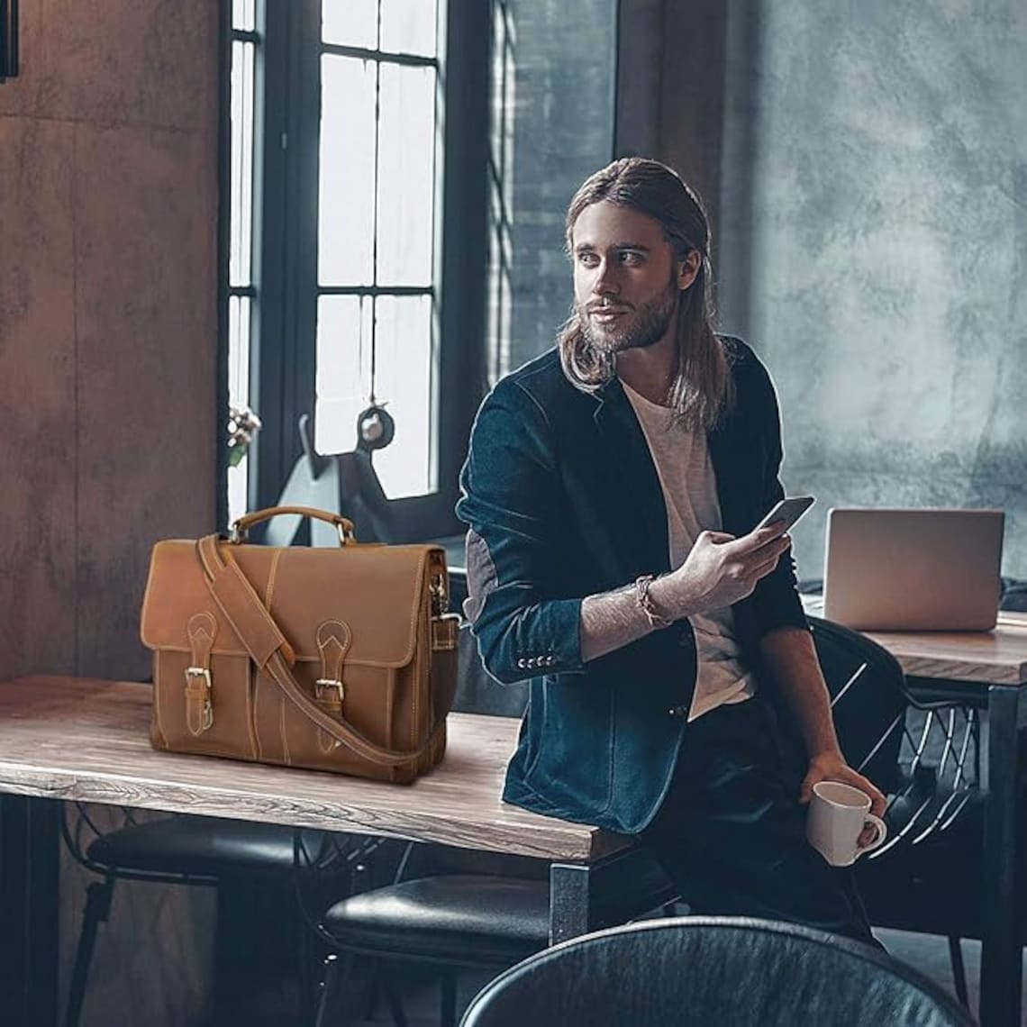 16 Full Grain Leather Messenger Bag Laptop Briefcase Bag Professional ...