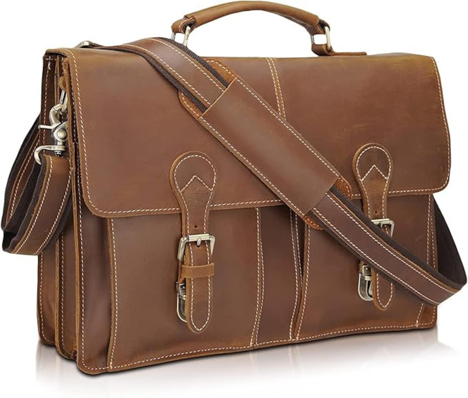 16 Full Grain Leather Messenger Bag Laptop Briefcase Bag Professional ...