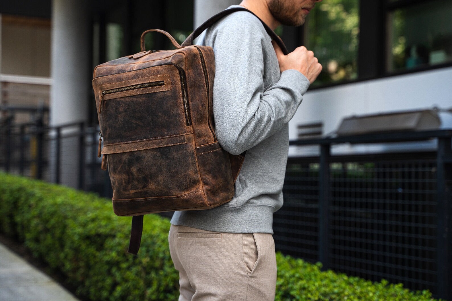 Handmade Vintage 100% Pure Buffalo Leather Backpack Rucksack Travel ...