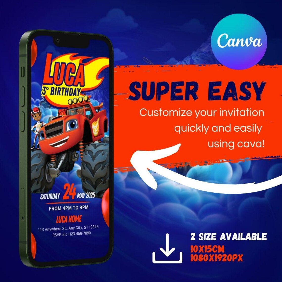 Blaze Birthday Invitation, Kids Birthday, Blaze Invitation, Birthday ...