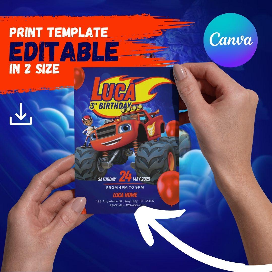 Blaze Birthday Invitation, Kids Birthday, Blaze Invitation, Birthday ...