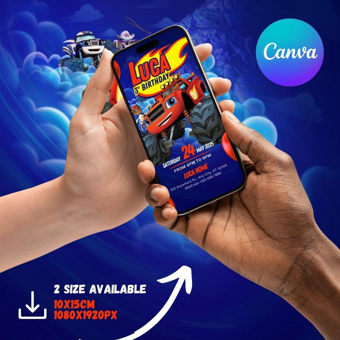 Blaze Birthday Invitation, Kids Birthday, Blaze Invitation, Birthday ...