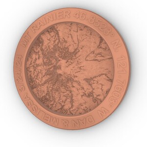 Bronze Mount Rainier Custom Benchmark | Customizable 3D Topographic ...