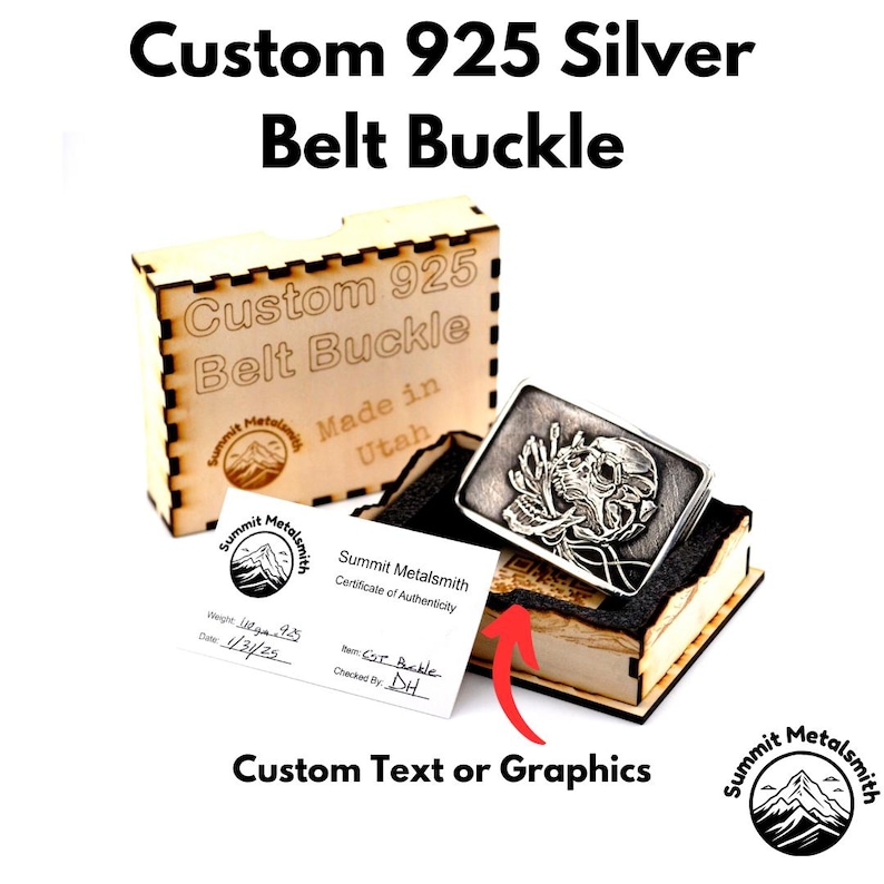 Custom 925 Silver Belt Buckle With Custom Wood Gift Box | Choice of ...
