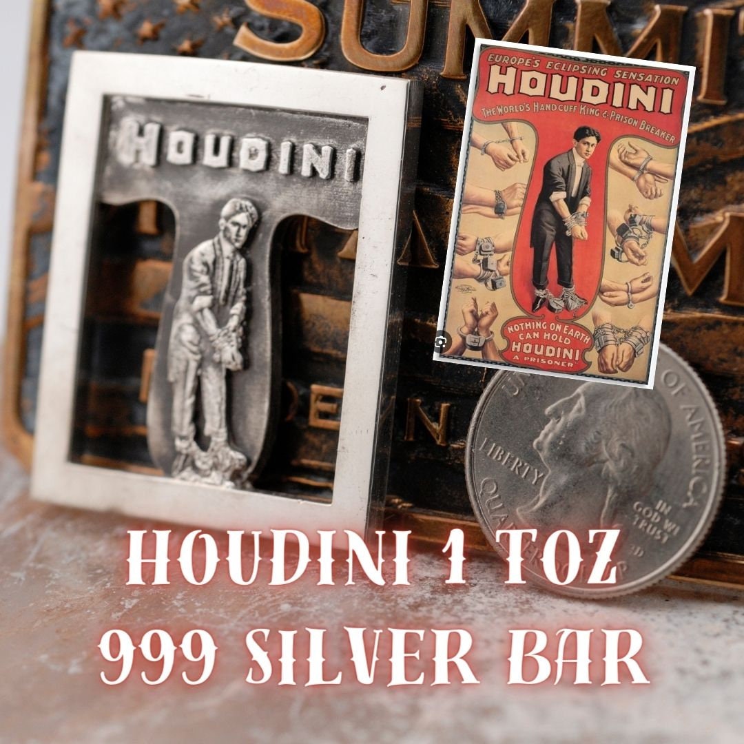Houdini Silver Bar | Custom 999 Silver Bullion | Magic Inspired | Hand ...