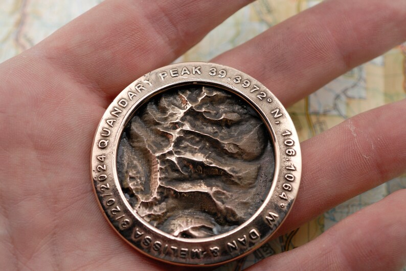Bronze Quandary Peak Topographic Medallion: Custom Text, Latitude ...