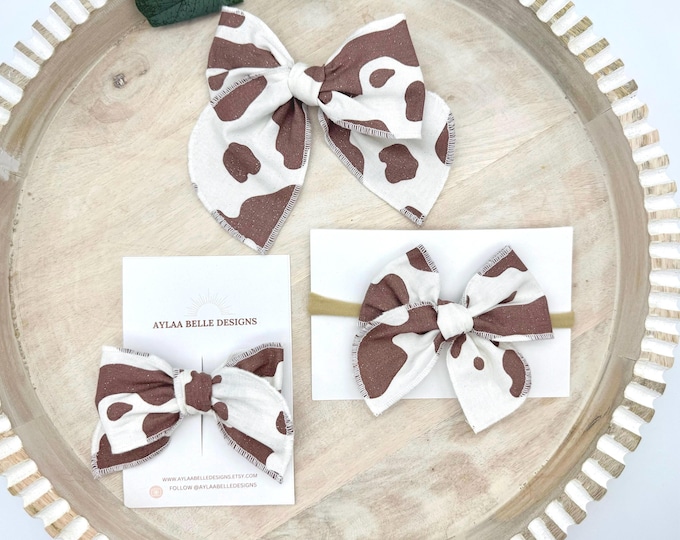 Cow Print Hair Bow, Brown Cow Print Fable Bows,hair Bows for Girls ...