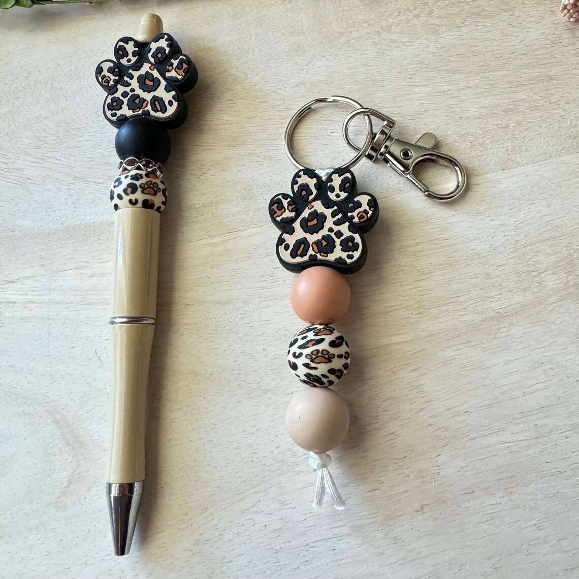 Cheetah Beaded Pen, Keychain Cheetah,silicone Keychain,silicone Bead ...