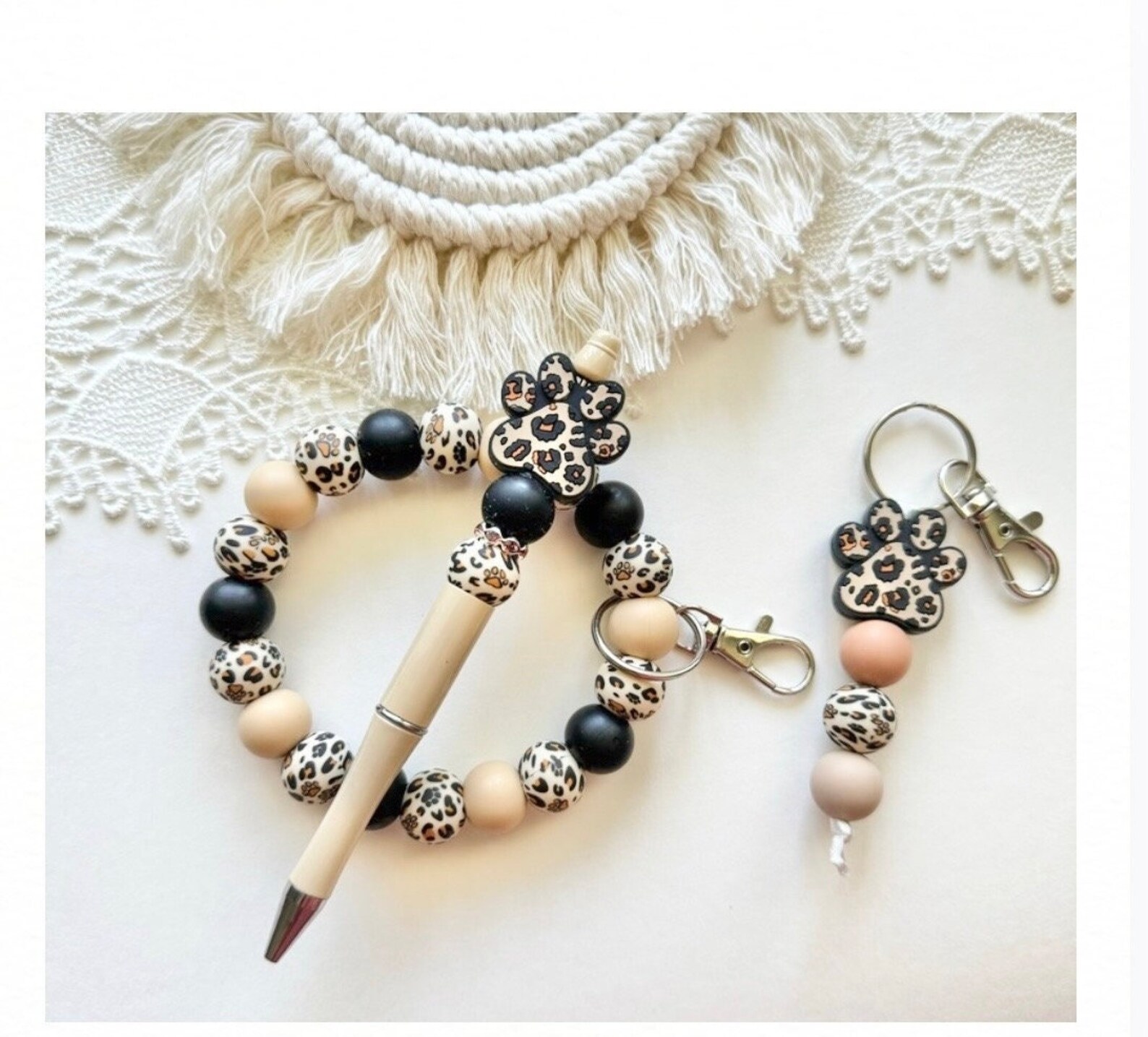 Cheetah Beaded Pen, Keychain Cheetah,silicone Keychain,silicone Bead ...