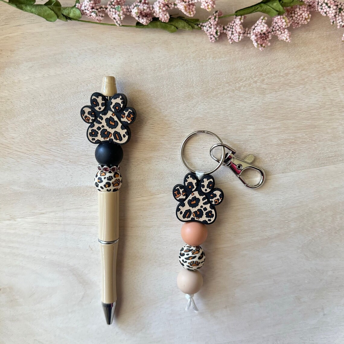 Cheetah Beaded Pen, Keychain Cheetah,silicone Keychain,silicone Bead ...