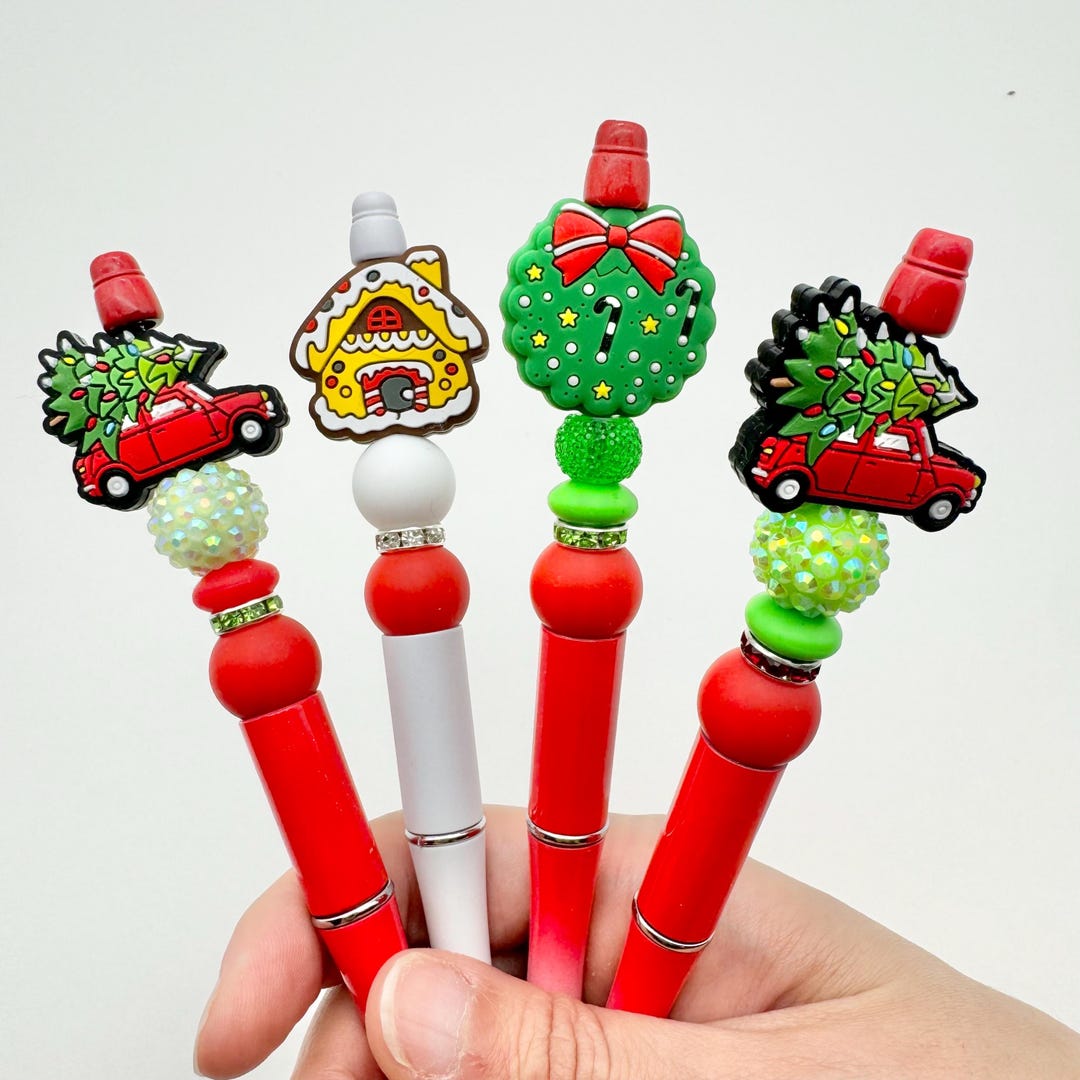 Christmas Beaded Pens, Silicone Bead Pens, Holiday Beaded Pens ...