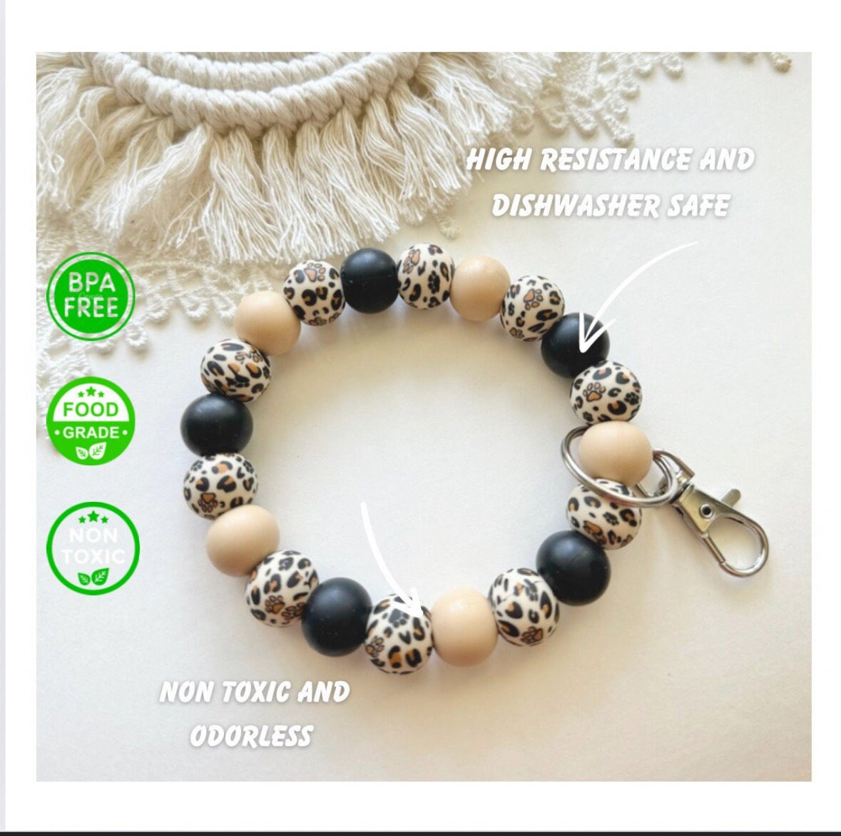 Cheetah Beaded Pen, Keychain Cheetah,silicone Keychain,silicone Bead ...