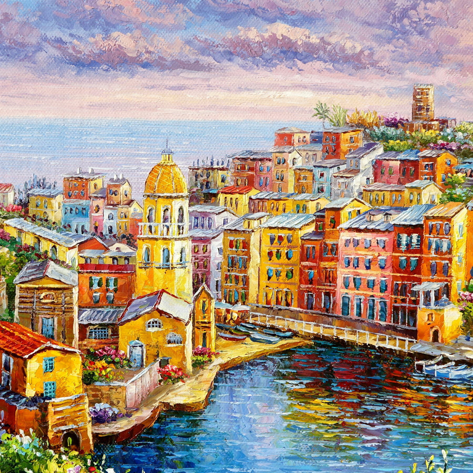 Vernazza Cinque Terre Italy, Original Italian Oil Painting Canvas ...