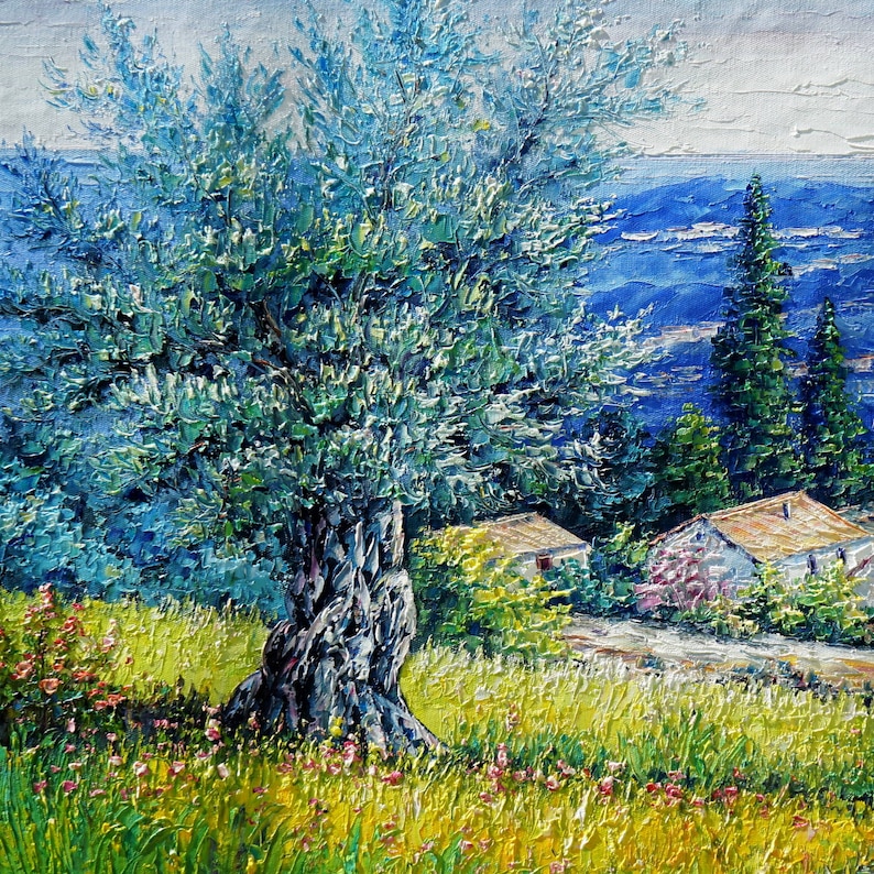 Tuscany Olive Tree Oil Painting Provence Landscape Art Mediterranean ...