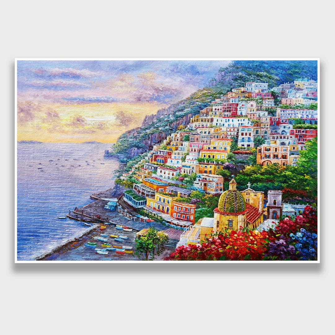 Positano Italy Oil Painting Colorful Hillside Homes and Italian ...