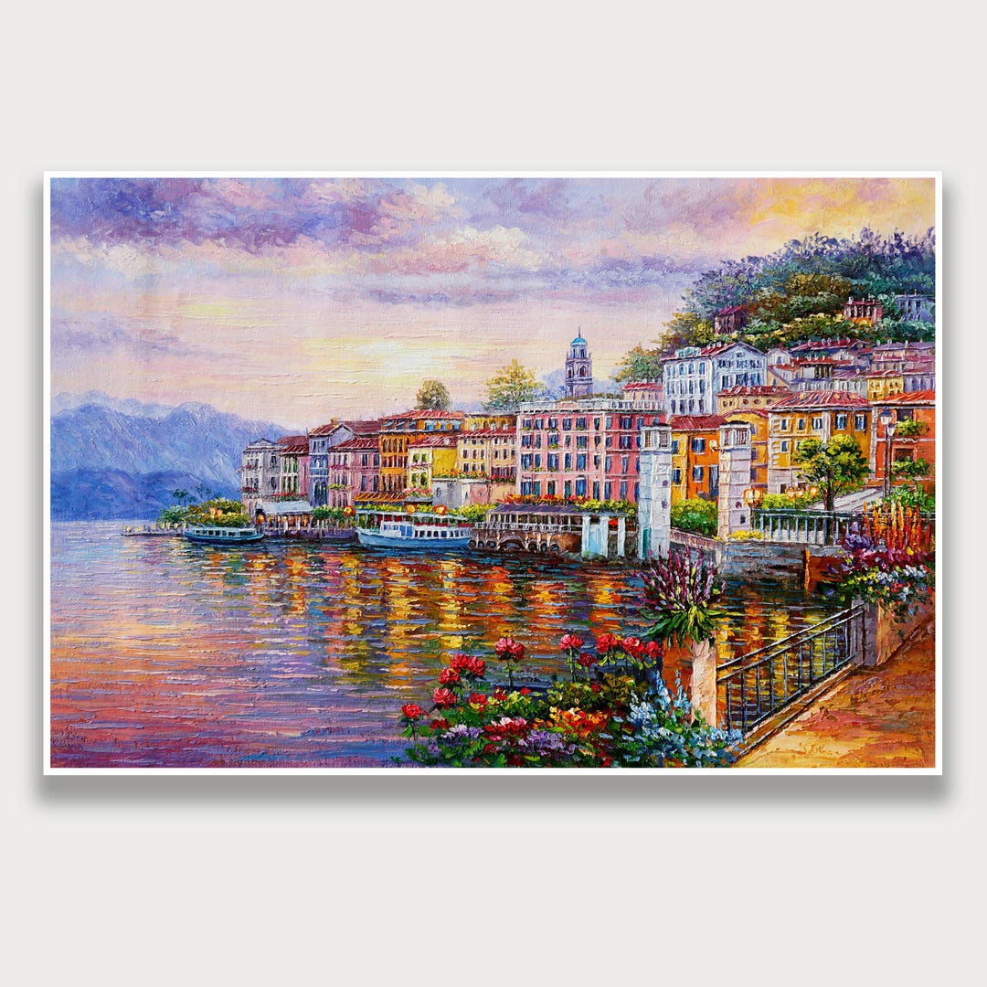 Bellagio Painting on Lake Como With Colorful Sunset Reflections - Etsy