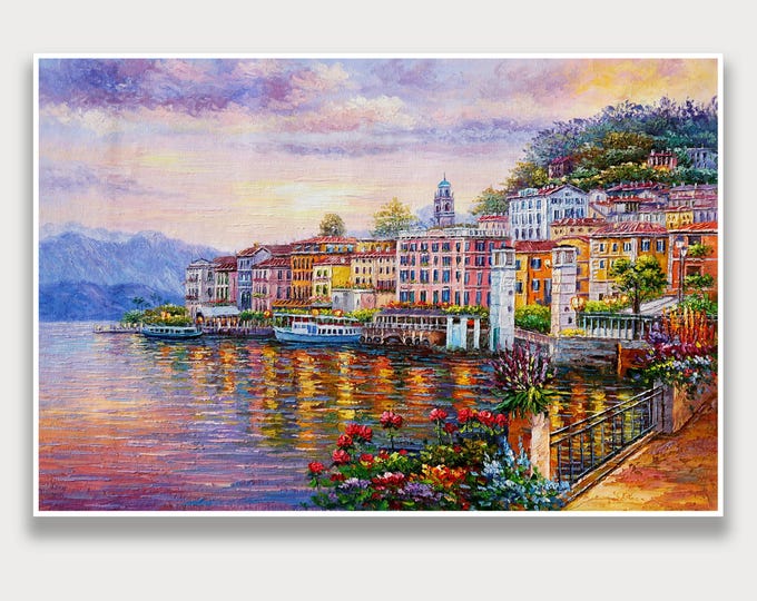 Bellagio Painting on Lake Como With Colorful Sunset Reflections - Etsy
