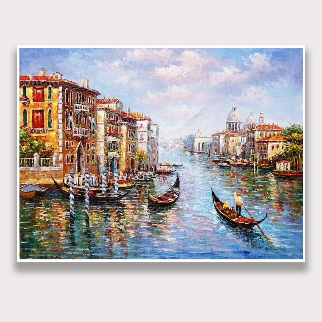Venice Canal Oil Painting - Colorful Italian Gondola Scene Wall Art - Etsy