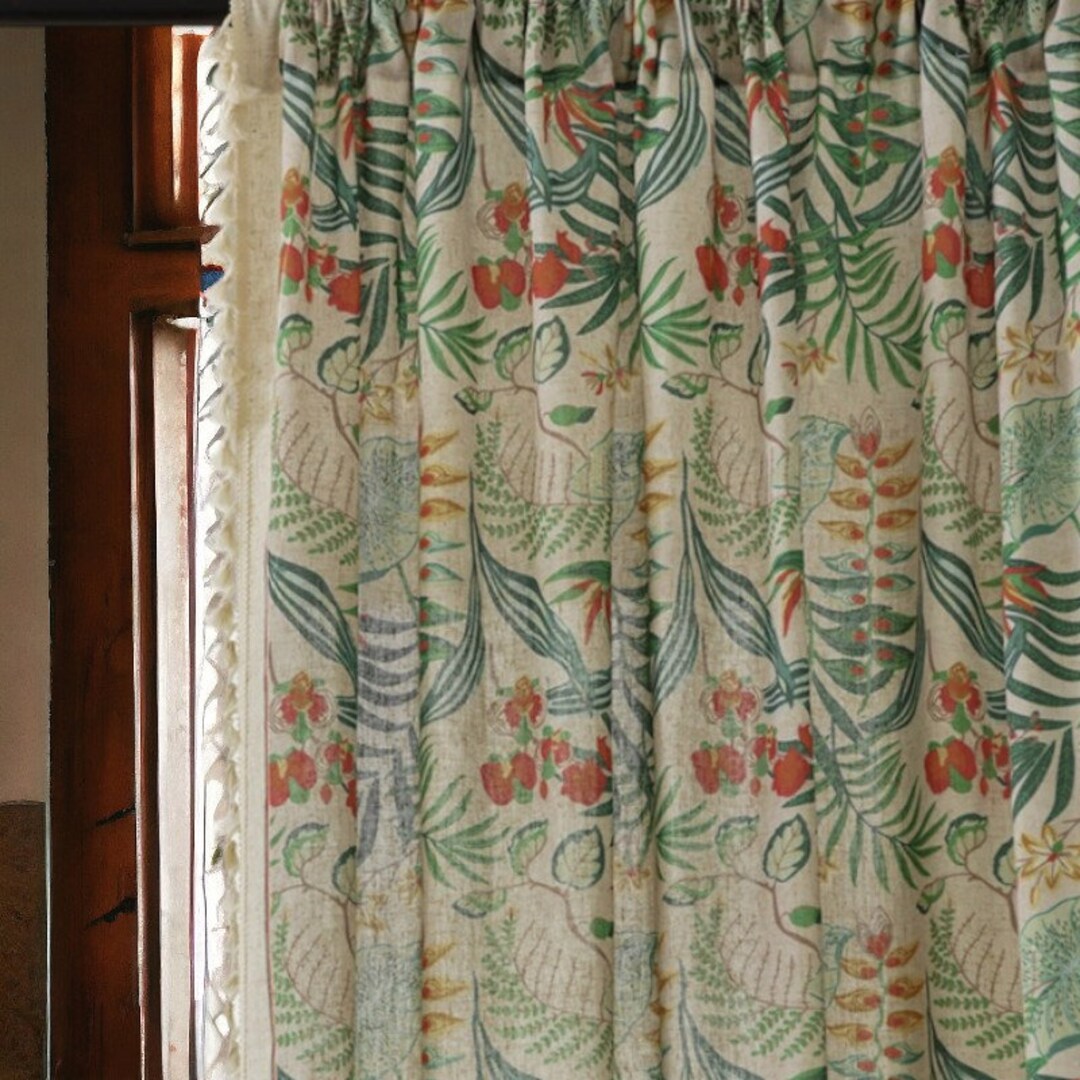 Green Plant Curtains,cotton Linen Curtains,floral Printed Curtains,semi ...