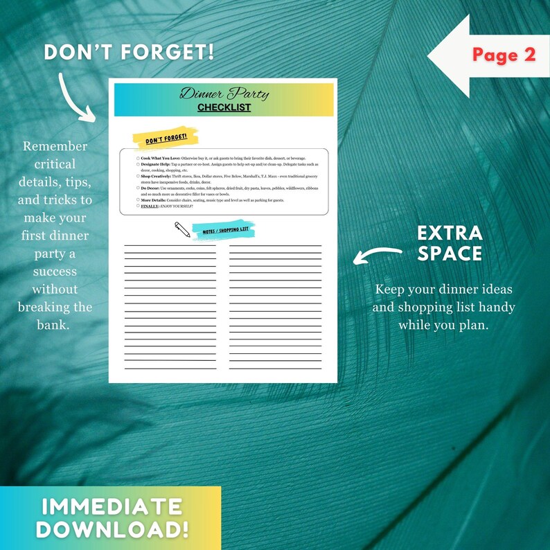 First Dinner Party Checklist: Beginner Host Planner (digital PDF) - Etsy