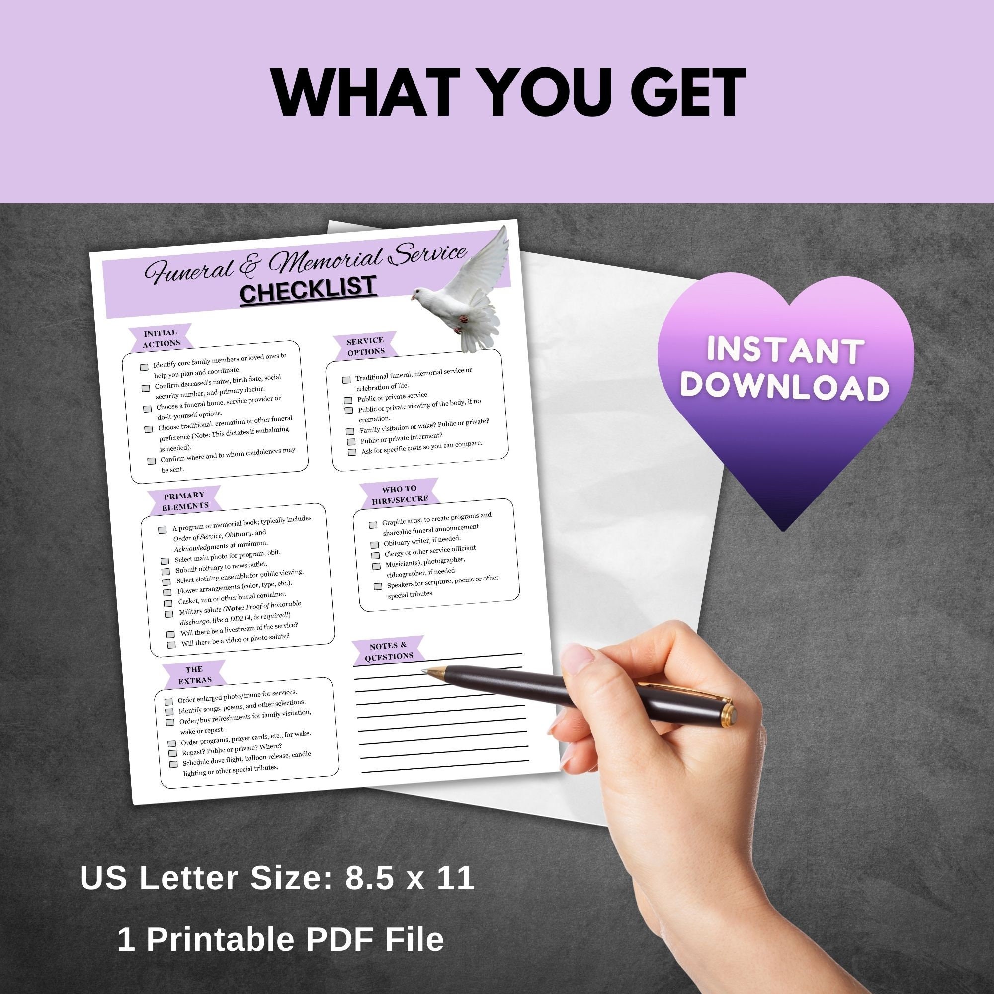 Funeral Planning Checklist: Memorial Service Arrangements (printable ...