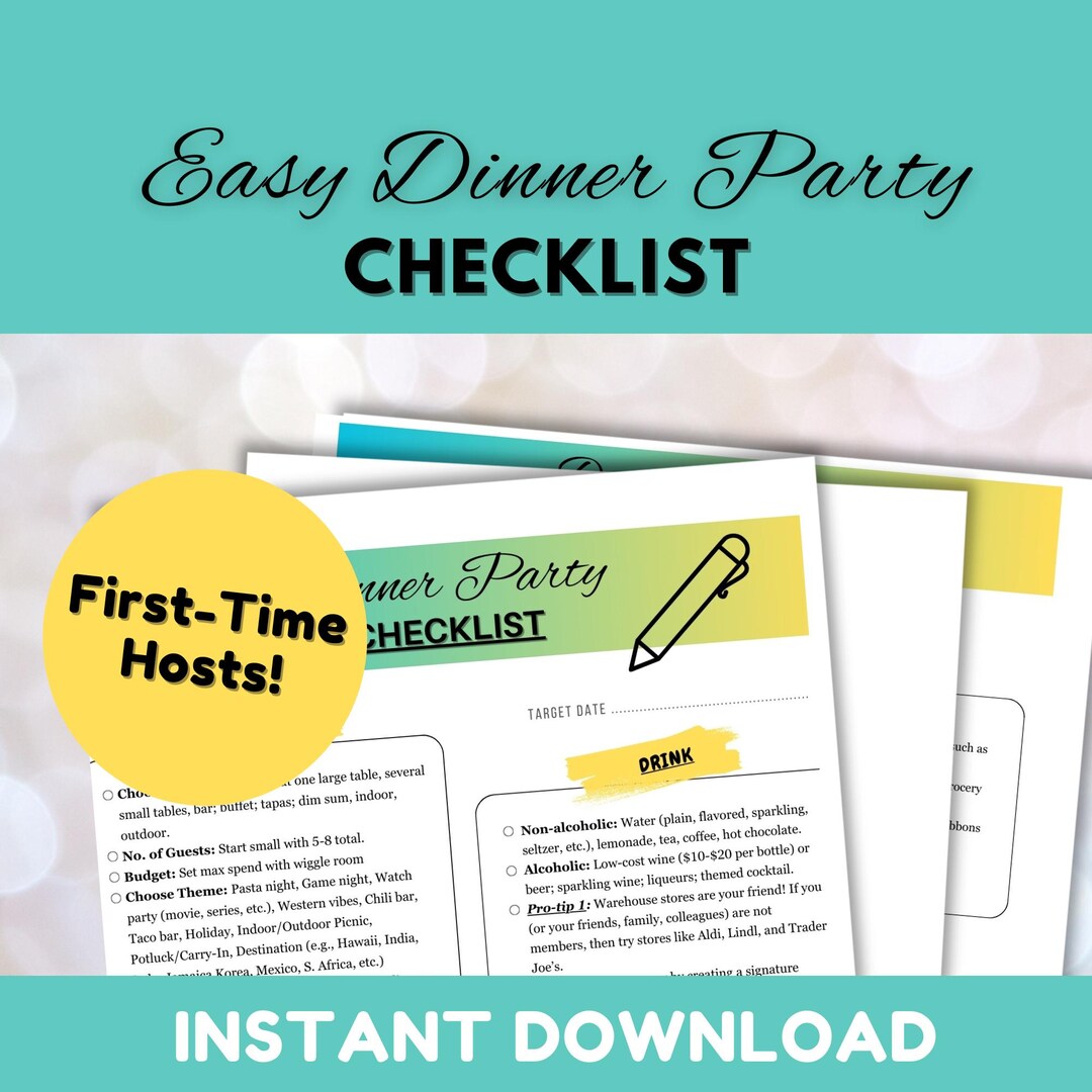 First Dinner Party Checklist: Beginner Host Planner (digital PDF) - Etsy
